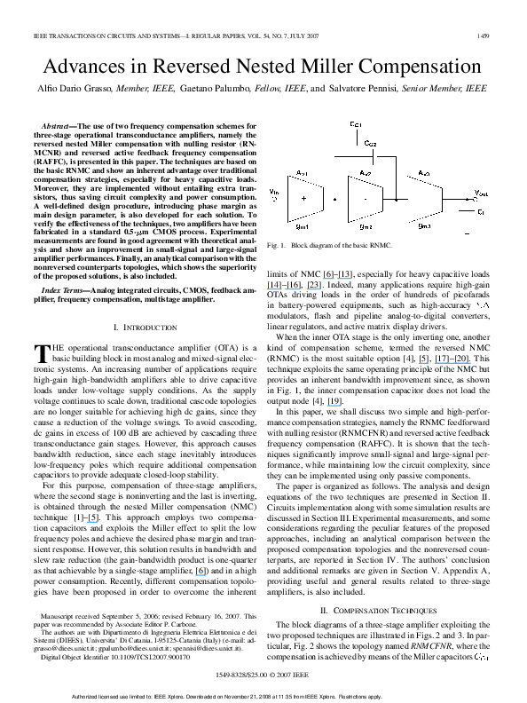 (PDF) Advances in Reversed Nested Miller Compensation