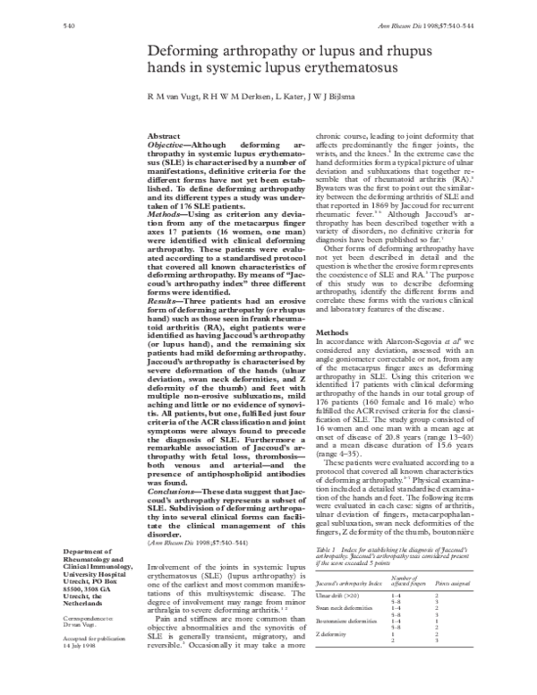 (PDF) Deforming arthropathy or lupus and rhupus hands in systemic lupus ...