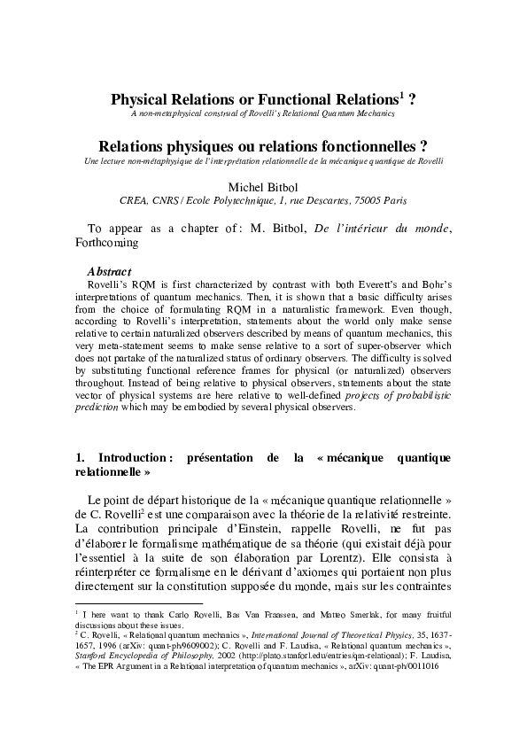 (PDF) Physical Relations or Functional Relations? A non-metaphysical ...