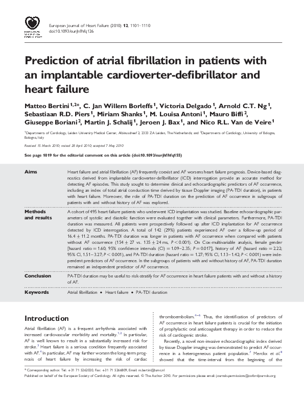 (PDF) Predictors of Baseline History of Atrial Fibrillation at the Time of Implantable ...