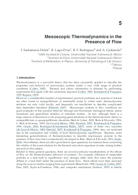 (PDF) Mesoscopic Thermodynamics in the Presence of Flow