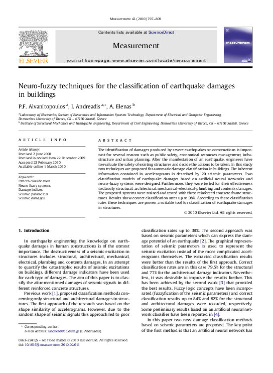 (PDF) Neuro-fuzzy techniques for the classification of earthquake damages in buildings