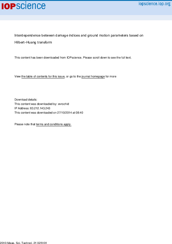 (PDF) Interdependence between damage indices and ground motion parameters based on Hilbert-Huang ...