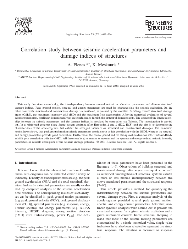 (PDF) Correlation study between seismic acceleration parameters and damage indices of structures