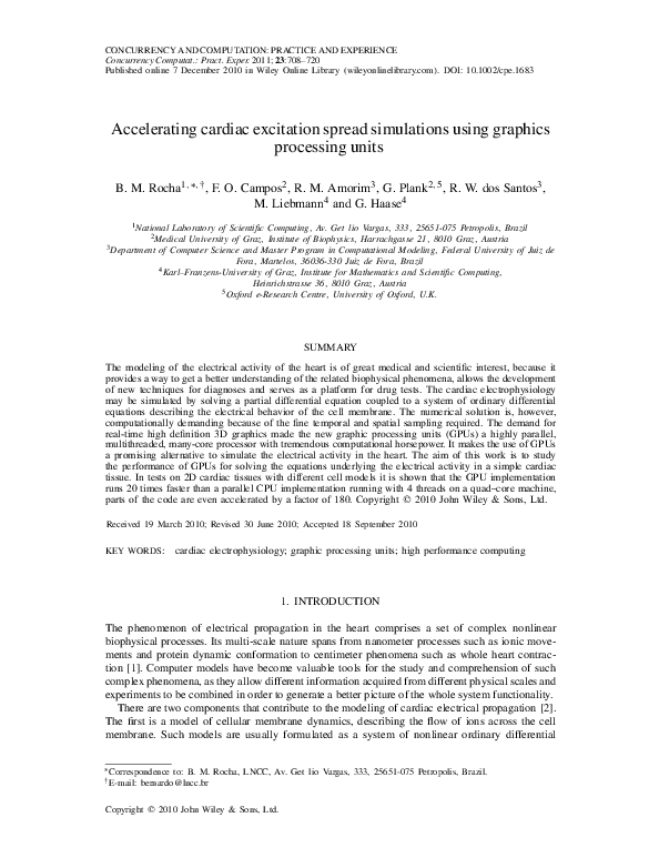 (PDF) Accelerating cardiac excitation spread simulations using graphics processing units