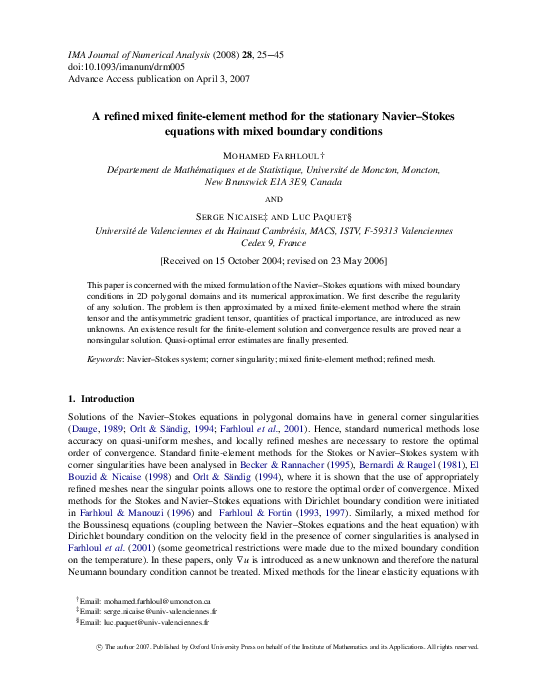 Pdf A Refined Mixed Finite Element Method For The Stationary Navier