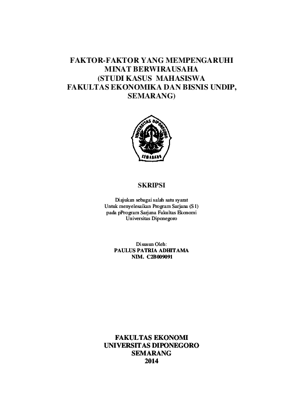(PDF) FAKTOR-FAKTOR YANG MEMPENGARUHI MINAT BERWIRAUSAHA (STUDI KASUS MAHASISWA FAKULTAS ...