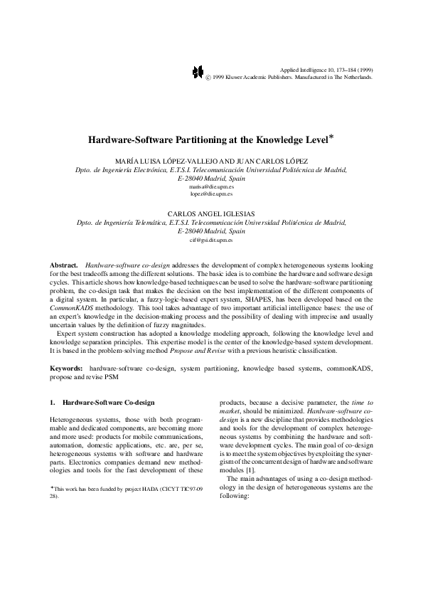 Pdf Hardware Software Partitioning At The Knowledge Level