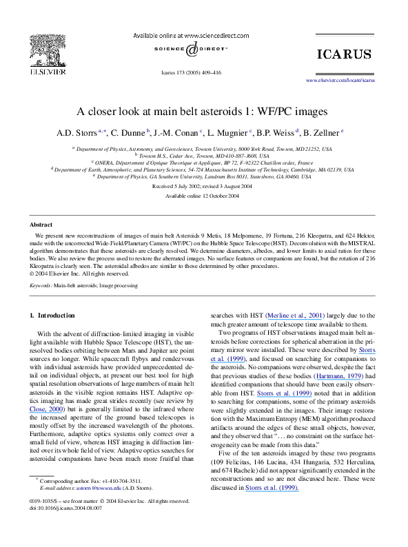 (PDF) A closer look at main belt asteroids 1: WF/PC images