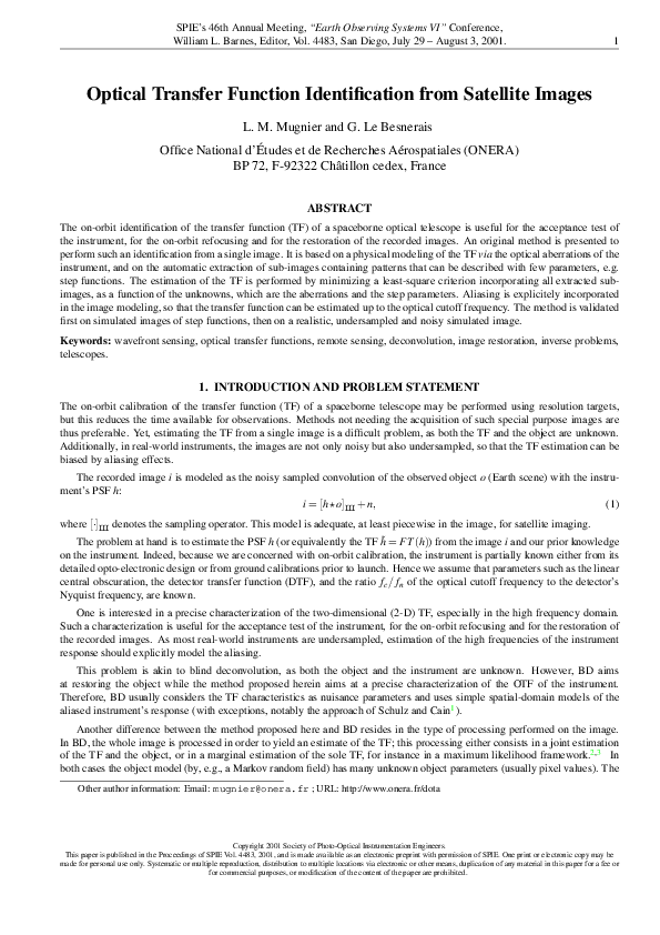 (PDF) Optical transfer function identification from satellite images