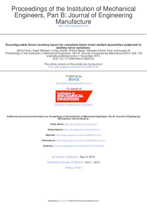 (PDF) Reconfigurable fixture locating layout for compliant sheet metal welded assemblies ...