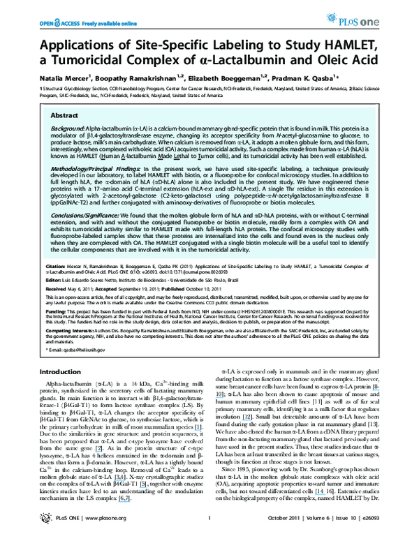 (PDF) Applications of Site-Specific Labeling to Study HAMLET, a ...