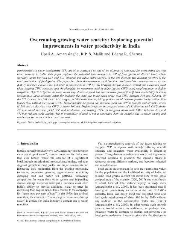 (PDF) Overcoming growing water scarcity: Exploring potential ...