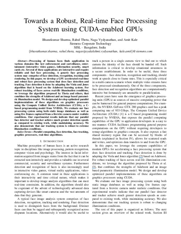 (PDF) Towards a robust, real-time face processing system using CUDA-enabled GPUs | bharat sharma ...