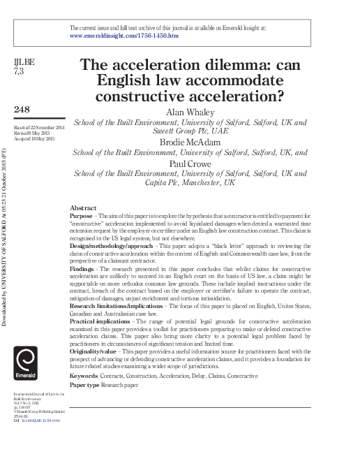 (PDF) The acceleration dilemma: can English law accommodate ...