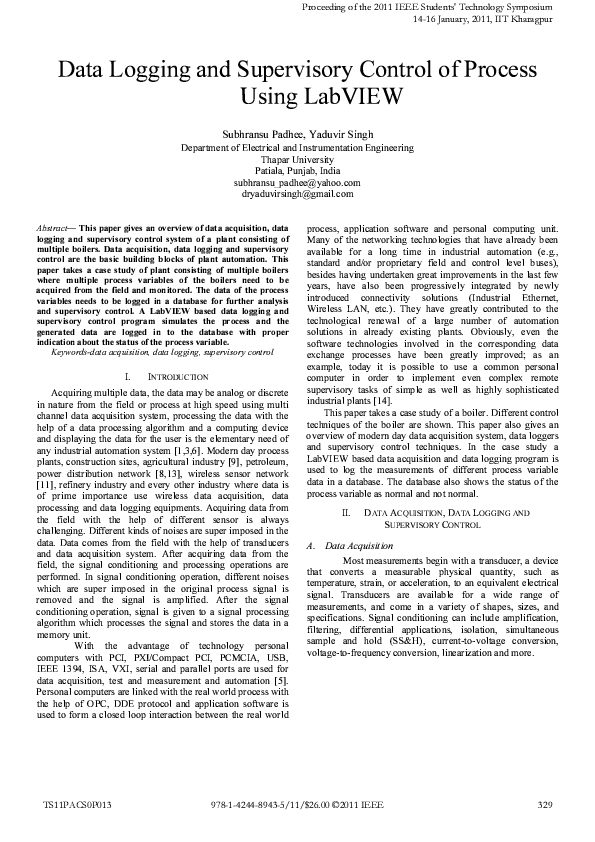 (PDF) Data logging and supervisory control of process using LabVIEW
