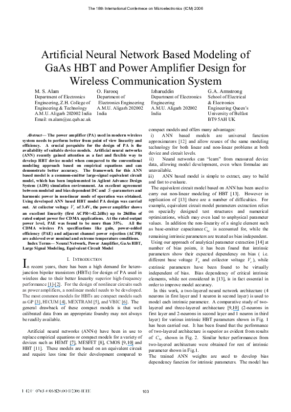 (PDF) Artificial Neural Network Based Modeling of GaAs HBT and Power Amplifier Design for ...