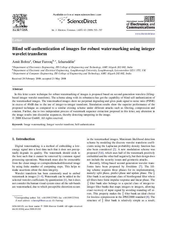 Pdf Robust Blind Self Authentication Watermarking