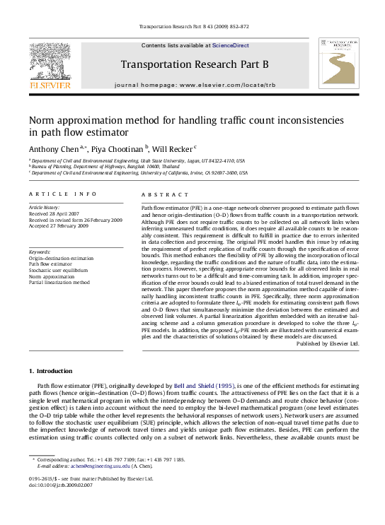 Pdf Norm Approximation Method For Handling Traffic Count