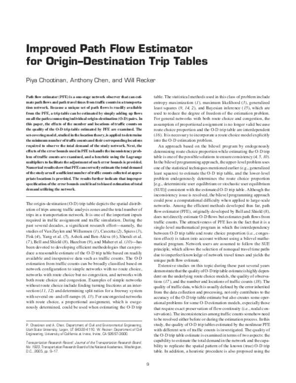 (PDF) Improved path flow estimator for origin-destination trip tables
