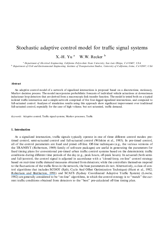 (PDF) Stochastic adaptive control model for traffic signal systems