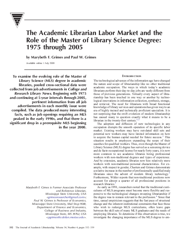 (PDF) The Academic Librarian Labor Market and the Role of the Master of ...
