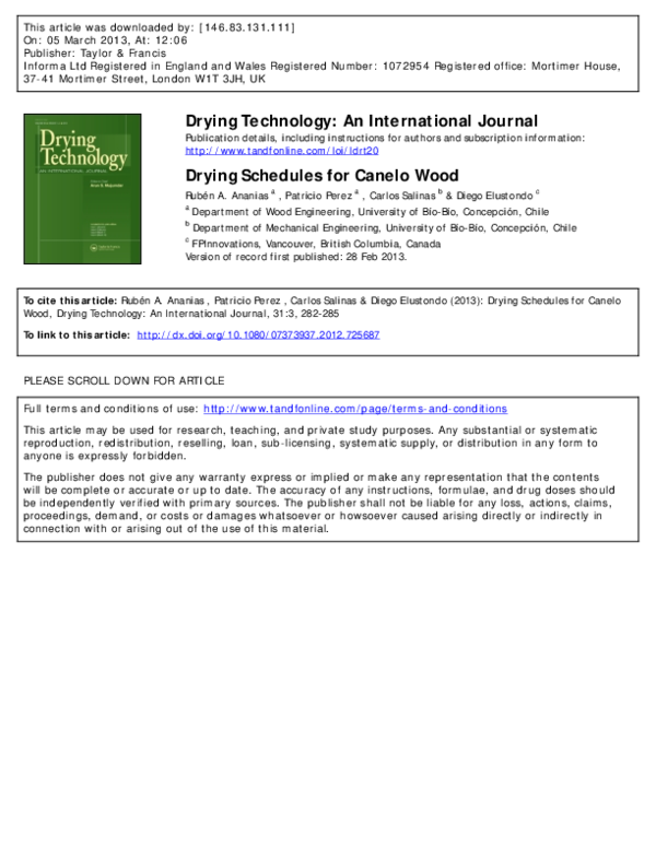 (PDF) Drying Schedules for Canelo Wood