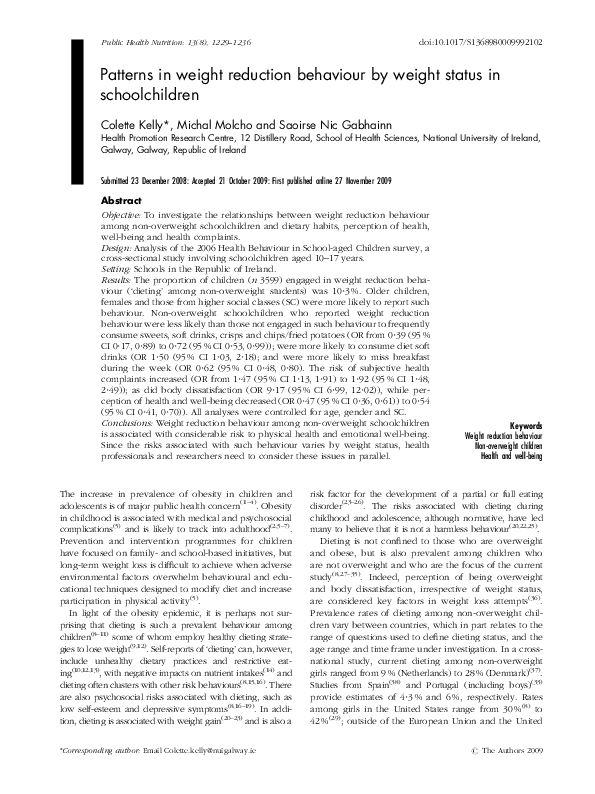 (PDF) Patterns in weight reduction behaviour by weight status in ...