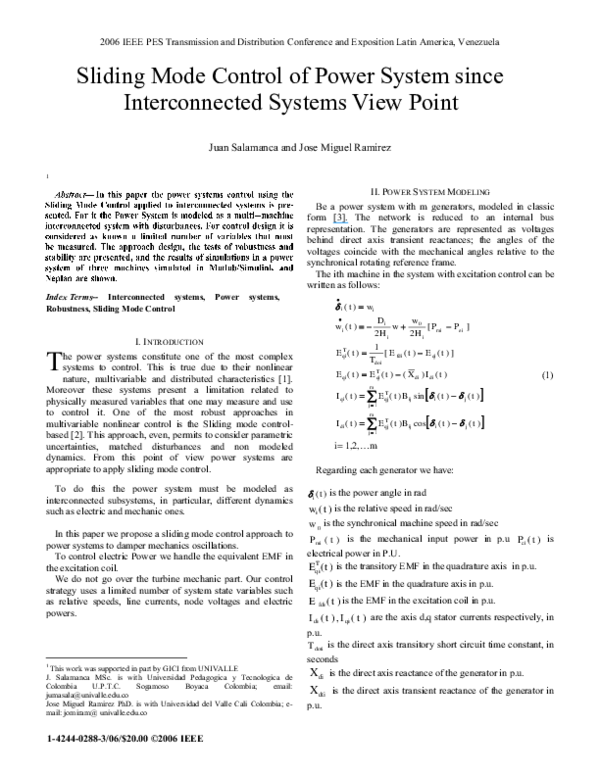 (PDF) Sliding Mode Control of Power System since Interconnected Systems View Point | Juan ...