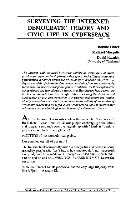 (PDF) SURVEYING THE INTERNET: DEMOCRATIC THEORY AND CIVIC LIFE IN ...