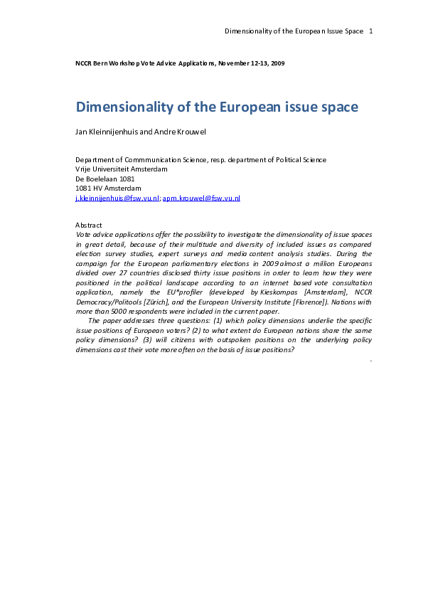 (PDF) Dimensionality of the European Issue Space 1 Dimensionality of ...