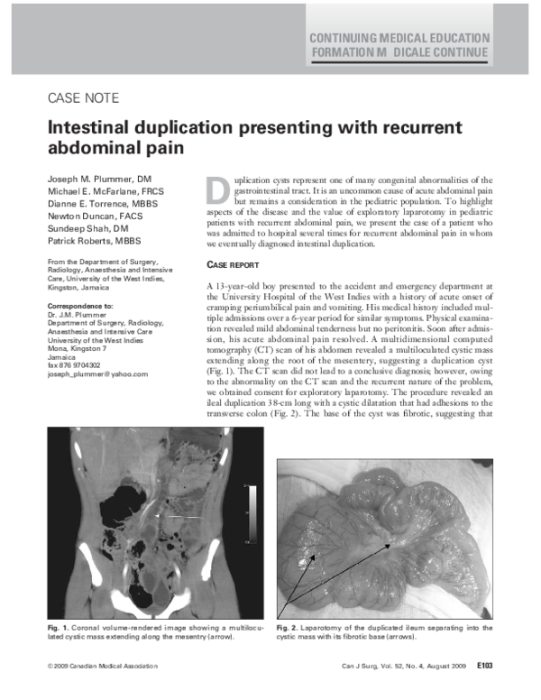 (PDF) Intestinal duplication presenting with recurrent abdominal pain