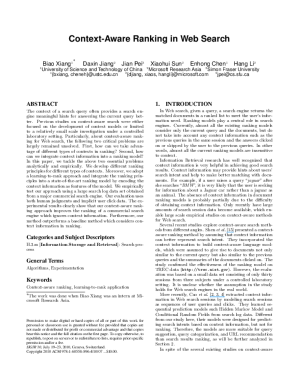(PDF) Context-Aware Ranking in Web Search