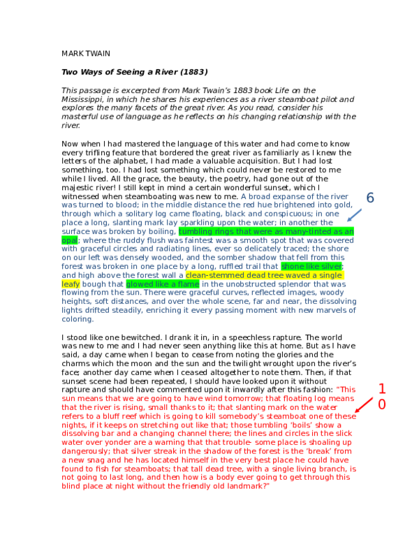 (DOC) Two Ways of Seeing a River Twain Text Hodges