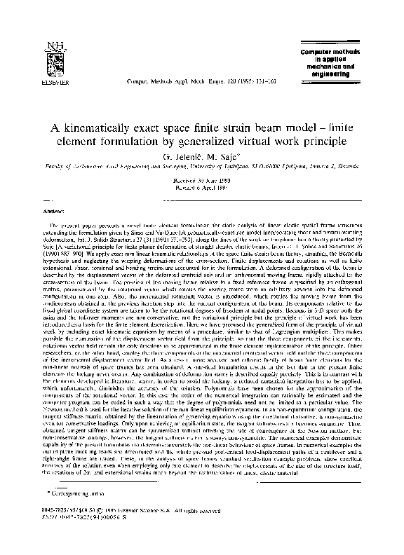 Pdf A Kinematically Exact Space Finite Strain Beam Model — Finite Element Formulation By