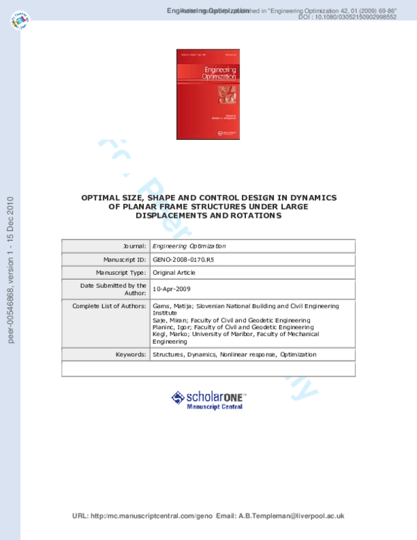 (PDF) Optimal size, shape, and control design in dynamics of planar frame structures under large ...