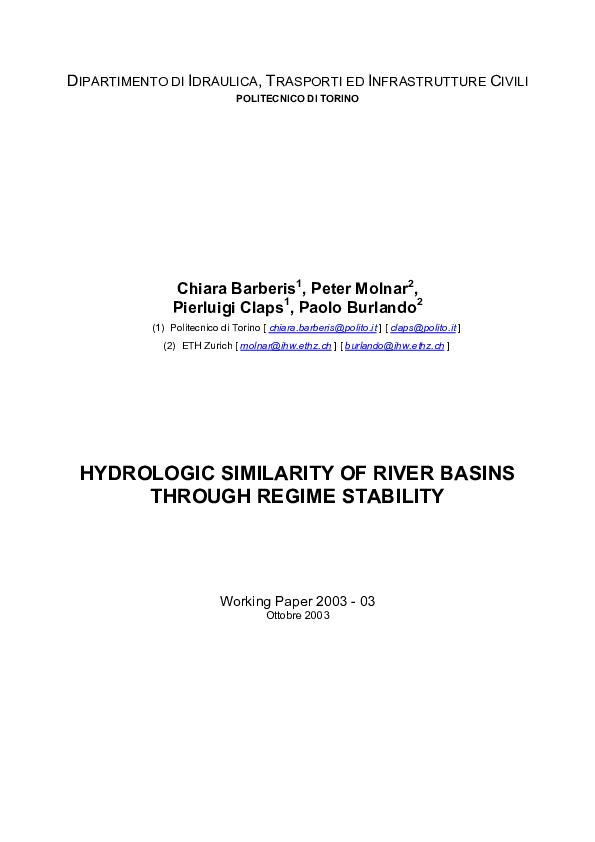 (PDF) Hydrologic similarity of river basins through regime stability