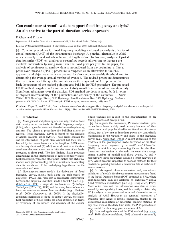 (PDF) Can continuous streamflow data support flood frequency analysis? An alternative to the ...