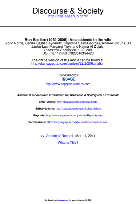 (PDF) Ron Scollon (1939-2009): An academic in the wild