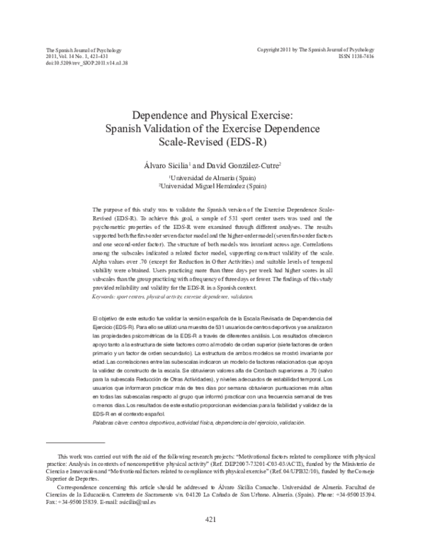 (PDF) Dependence and Physical Exercise: Spanish Validation of the ...