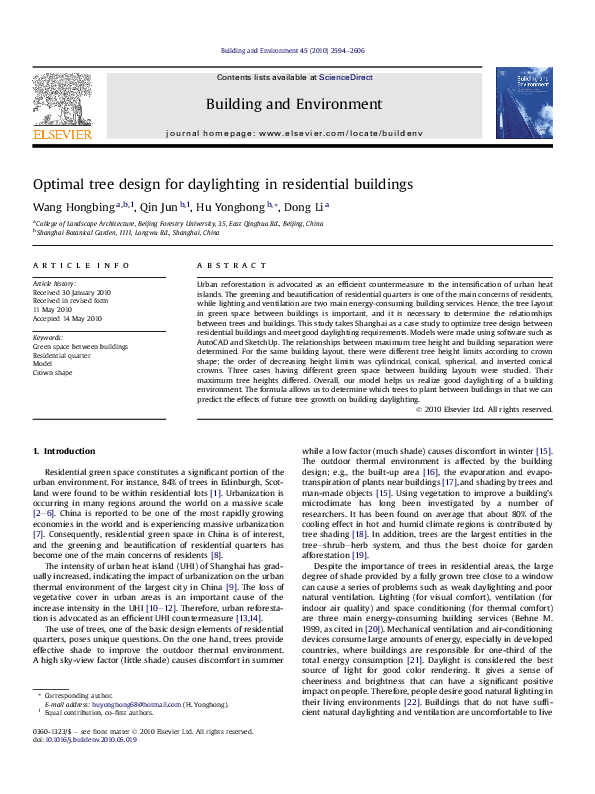 (PDF) Optimal tree design for daylighting in residential buildings