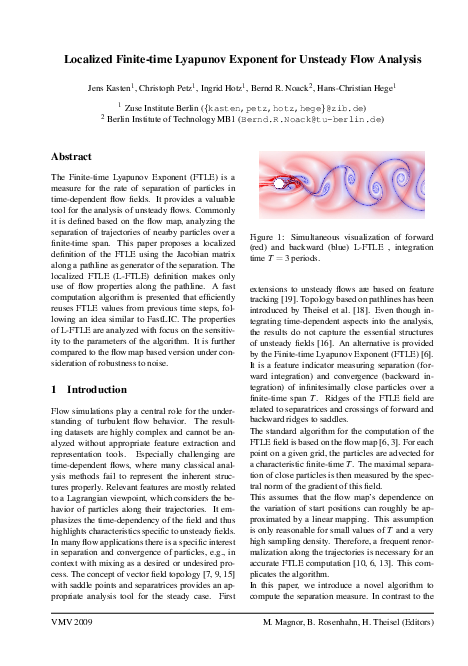 Pdf Localized Finite Time Lyapunov Exponent For Unsteady Flow Analysis Hans Christian Hege