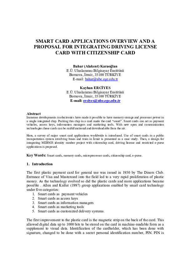 (PDF) SMART CARD APPLICATIONS OVERVIEW AND A PROPOSAL FOR INTEGRATING ...