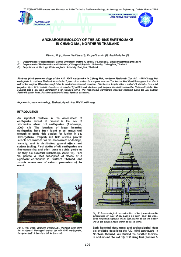 (PDF) Archaeoseismology of the AD 1545 earthquake in Chiang Mai ...