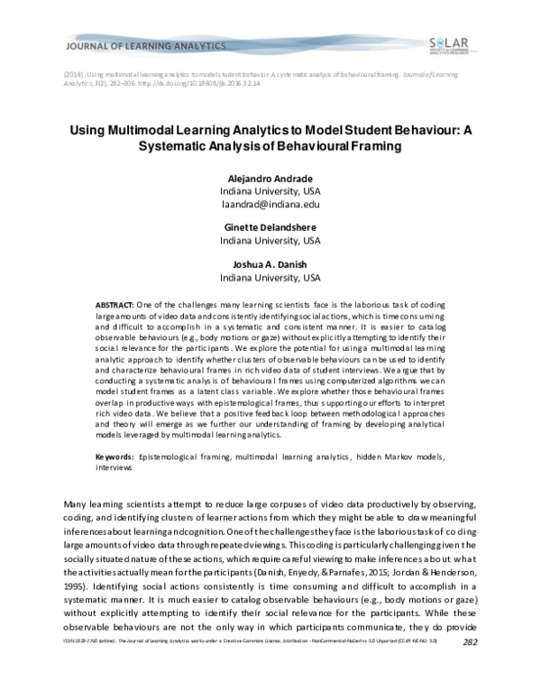 USING MULTIMODAL LEARNING ANALYTICS TO MODEL STUDENT BEHAVIOR: A SYSTEMATIC ANALYSIS OF ...
