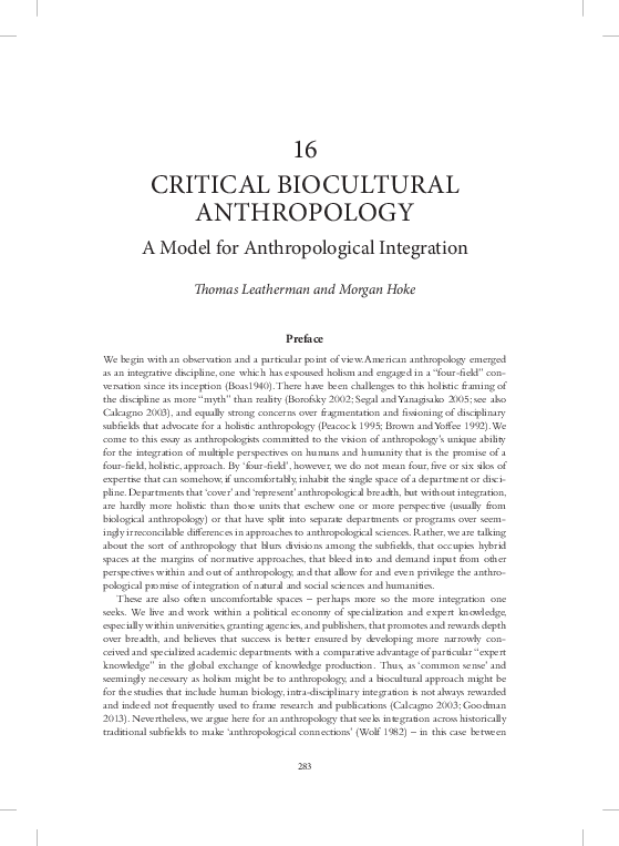 (PDF) Critical Biocultural Anthropology: a model for anthropological ...