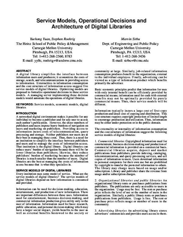 (PDF) Service Models, Operational Decisions and Architecture of Digital ...