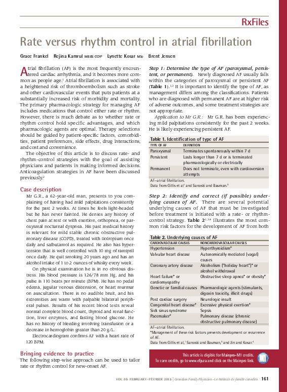 (PDF) Rate Versus Rhythm Control in Atrial Fibrillation