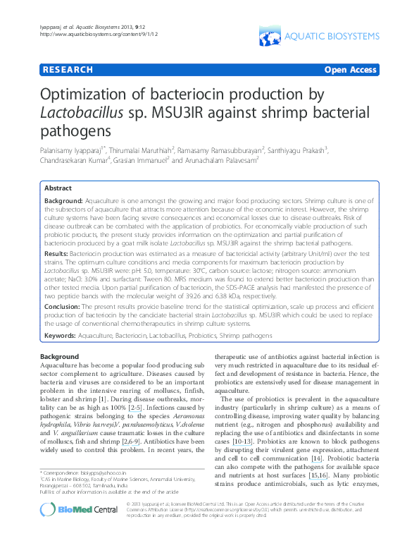 Pdf Optimization Of Bacteriocin Production By Lactobacillus Acidophilus Aa11 A Strain