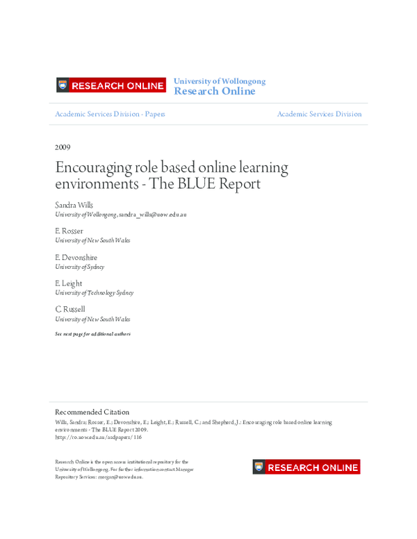 (PDF) Encouraging role based online learning environments - The BLUE Report